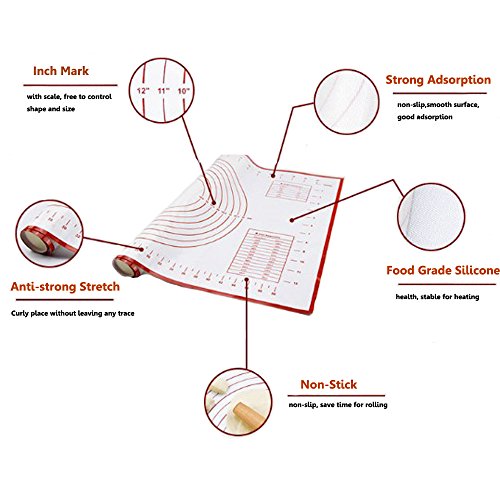 Extra Large Pastry Mat with Measurements 3 Size - 11 Inch, 16 Inch, 24 Inch, Nonstick Silicone Baking Fondant Measuring Pad for Rolling Dough Pie Crust, Pizza and Cookies