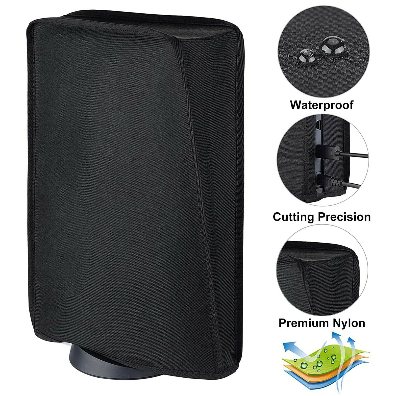 Dust Cover For PS5 Console, Oxford Fabric Anti-Scratch Waterproof Dust Guard With Back Cable Port For SONY Playstation 5 Console Digital & Disk Version Accessories (Black)