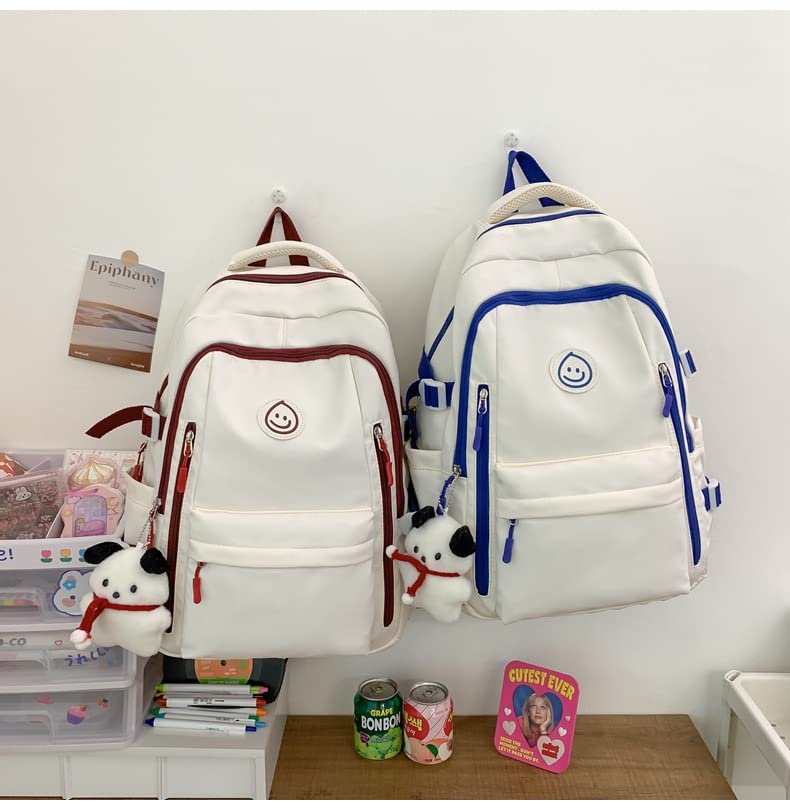 KFTHKOR Kawaii Backpack,Girl Backpack With,Junior Backpack,Middle School Student Schoolbag (White Blue)