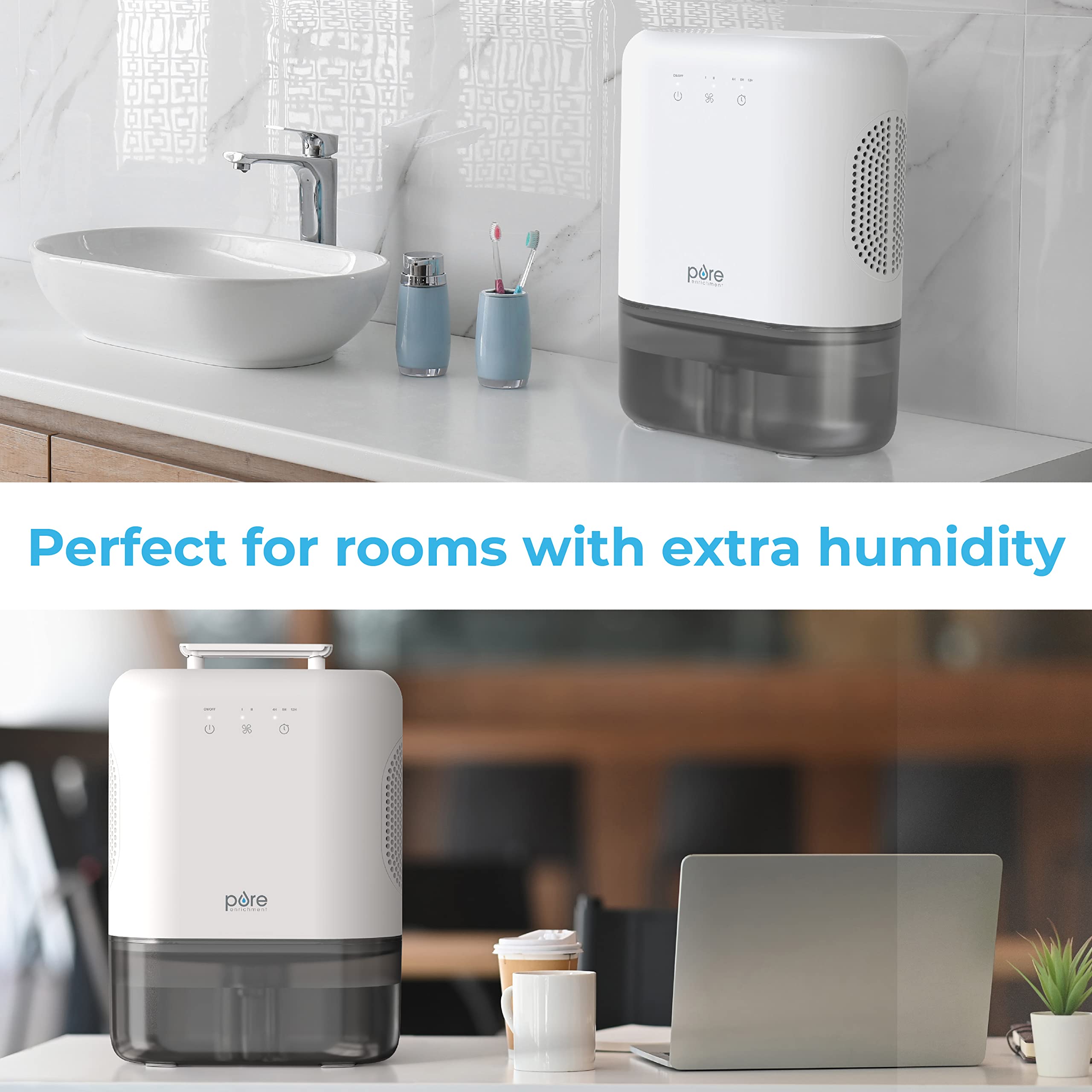 Pure Enrichment® PureDry™ Elite Dehumidifier – Extra-Large 2L Water Tank with Auto Shut-Off, Removes 20 oz. (600 mL) per day of Moisture from Closets, Bathrooms, RVs, Basements, Bedrooms, and Offices