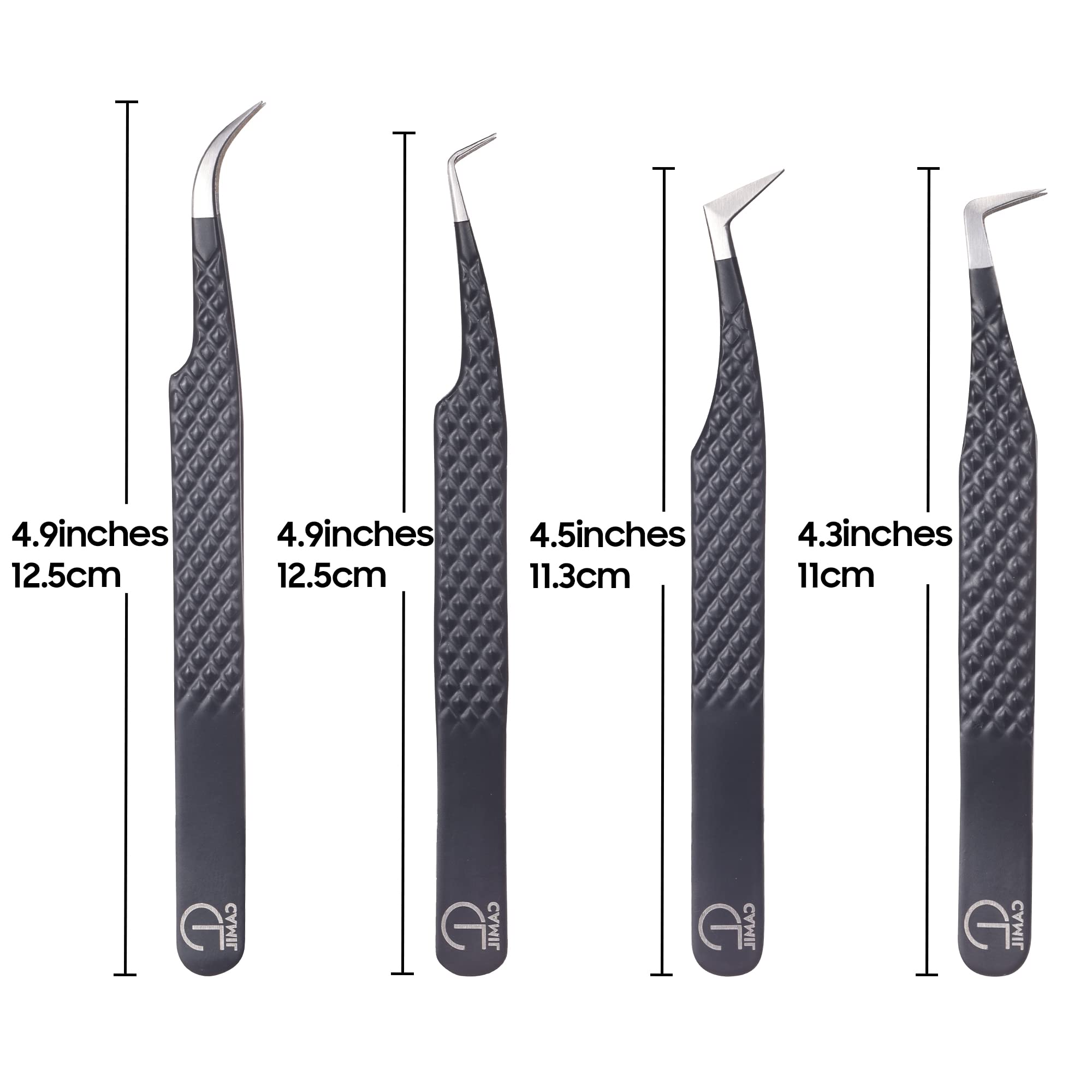 Fiber Tip Lash Tweezers For Eyelash Extension 4 Pcs Tweezers Professional Artist Tech Work Kit Tools,Best Volume Eyelash Lashes Extensions Precision Supplies Volume Boot 90 45 Degree(Black)