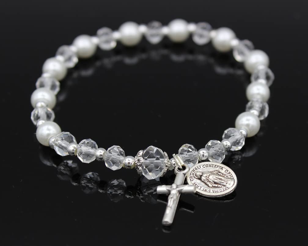 Christian Living Stretch Rosary Bracelet with Crucifix and a Miraculous Medal