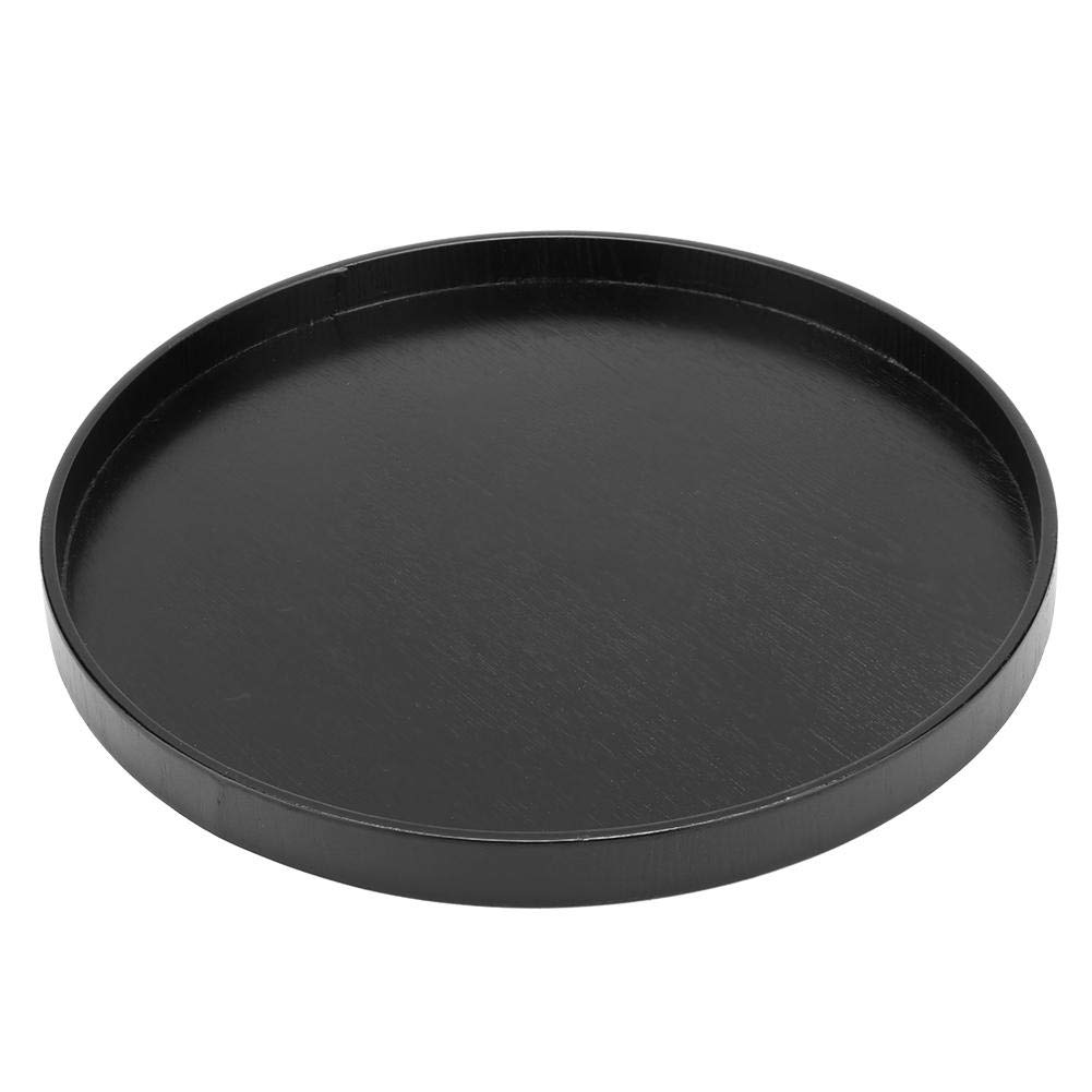 Food Serving Tray Wooden Round Anti-Slip Black Tea Tray Serving Table for Home Shop Office Bar Use(30cm)