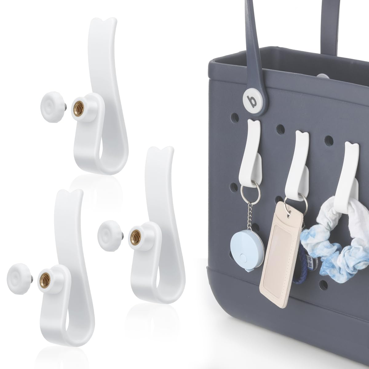 Lenink Hook Accessories Compatible with Bogg Bag, 3 Pack Insert Charm Keychain Holder for Beach Totes Bags, Hanging Keys, Water Bottles (White)