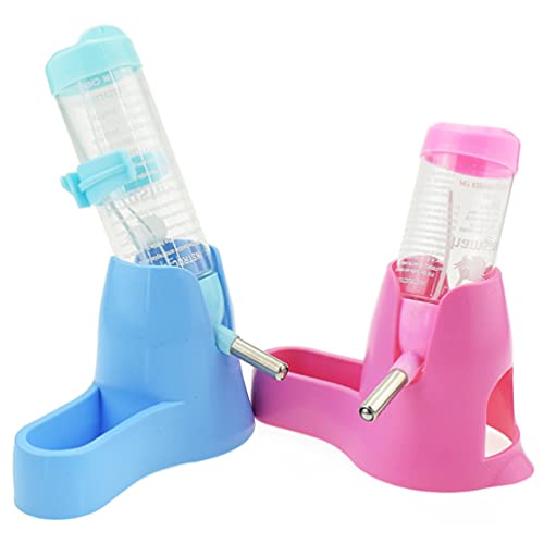Hemobllo Pet Feeder Hamster Hanging Water Bottle Pet Dispenser with Base Hut Pet Auto Dispenser for Dwarf Ferrets Rabbits Hamster Mouse Rat Hedgehog and Other Small Animals (125ML, Pink)