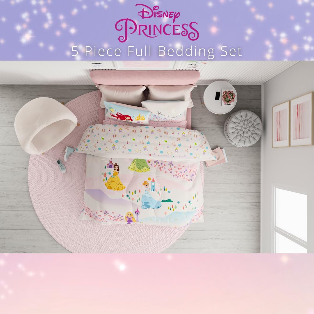 Franco Disney Princess Kids Bedding Super Soft & Cozy Comforter and Sheet Set, Full, (Officially Licensed Product)