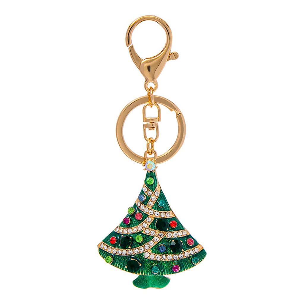 Christmas Decorations, Christmas Tree Keychain Keyring Crystal Rhinestone Car Hanging Pendant Sparkling Key Ring Purse Bag Charm Chains New Year Gift Ornaments