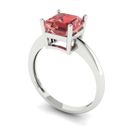 Clara Pucci 2.0 ct Asscher Cut Solitaire Natural Garnet Bridal Designer Anniversary Engagement Ring 14k White Gold