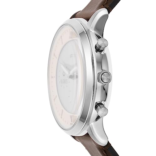 Fossil Men's Neutra Gen 6 Hybrid 44mm Stainless Steel and Leather Smart Watch, Color: Silver, Brown (Model: FTW7073)