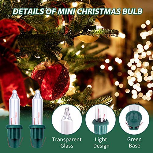 Christmas Lights Replacement Mini Bulbs 2.5 Volt 100 Count Glass Incandescent Green Base for Xmas String Lights Outdoor Indoor Holiday Party Decor, Warm White