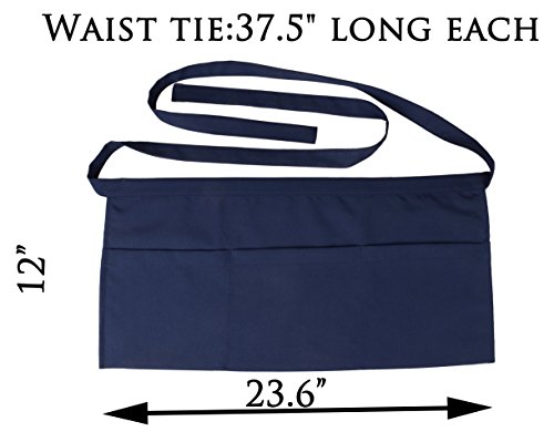 SEW UR LIFE Resist water 3 big Pockets Waist Server Apron Kitchen Restaurant Bistro Cafe Bar Pub Cake Shop Bakery Unisex Half Aprons for Chef, Baker, Servers, Waitress, Waiter(Navy)