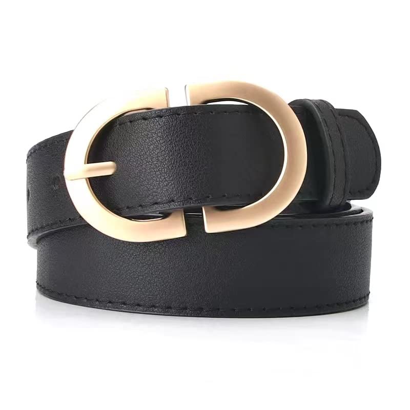 DWCVEKY Womens Belts for Jeans, CR Black Leather Belt Women, 1" Width Womens Black Belt with Gold Buckle for Pants (black)