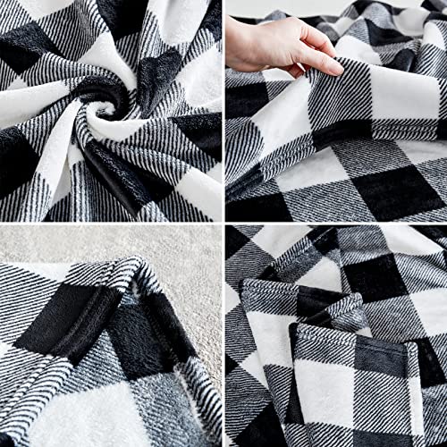 Touchat Fleece Throw Blankets, Black and White Buffalo Plaid Throw Blanket for Couch Sofa Bed, Soft Warm Fuzzy Cozy Plush Checkered Blanket, Lightweight Farmhouse Decor 50" x 60"