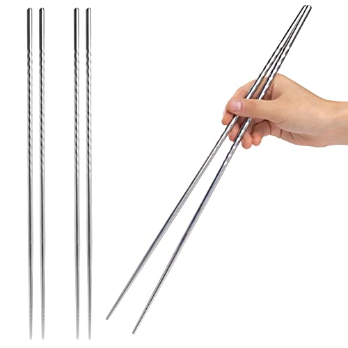 EORTA 3 Pairs Cooking Chopsticks 15.2 Inch Extra Long Stainless Steel Chopsticks with Non-slip Threaded for Hot Pot, Cooking, Frying, Noodle Chopsticks, Dishwasher Safe, Silvery