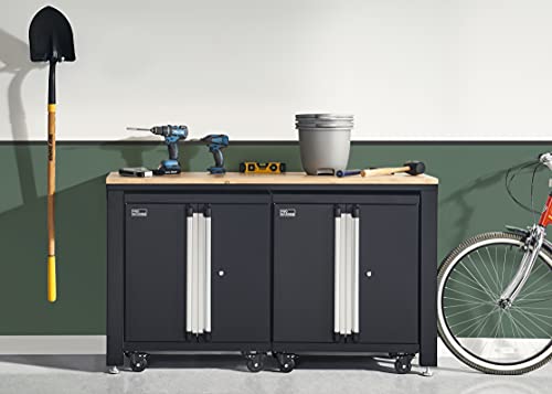 ClosetMaid ProGarage Garage Storage Base Cabinets & Workbench Top 3-Piece Set, Custom, Durable, Adjustable, Steel Construction, Black