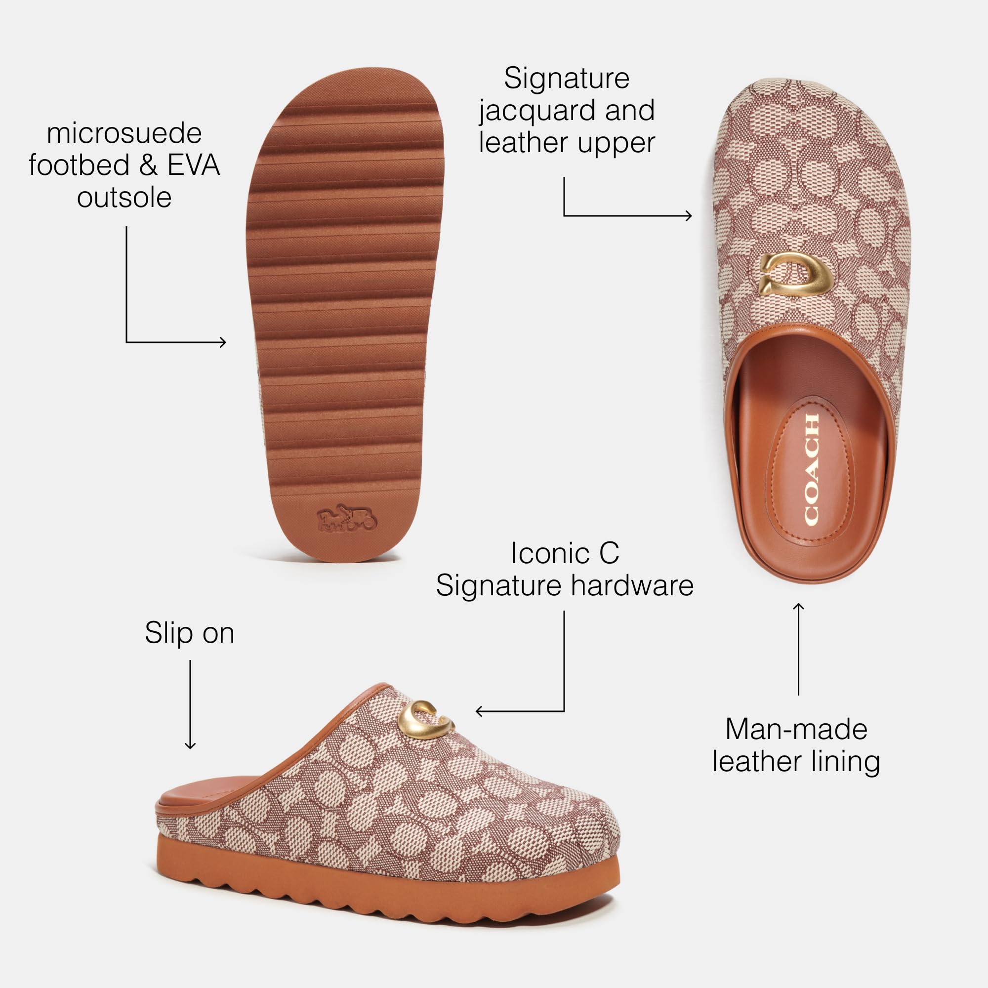 Coach Women's Hadley Signature Jacquard Slipper, Cocoa/Burnished Amber, 7