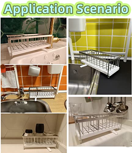 JYFKINN Kitchen Sink Sponge Holder, Kitchen Sink Caddy 304 Stainless Sponge Holder for Kitchen Sink Sponge Organizer with Divider Diversion Drainage, Dish Soap Dispenser Brush Holder Storage