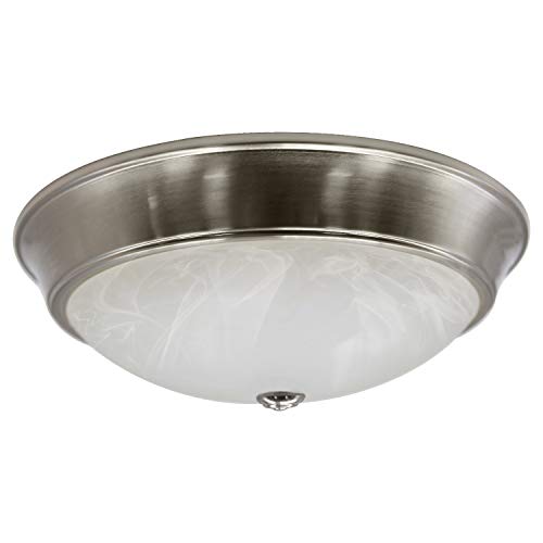 MingBright 15 inch LED Flush Mount Ceiling Light Fixture with Alabaster Glass Shade 16W 1050LM 3000K Warm White Dimmable Damp Location Use Ceiling Lamp for Living Room, Bathroom