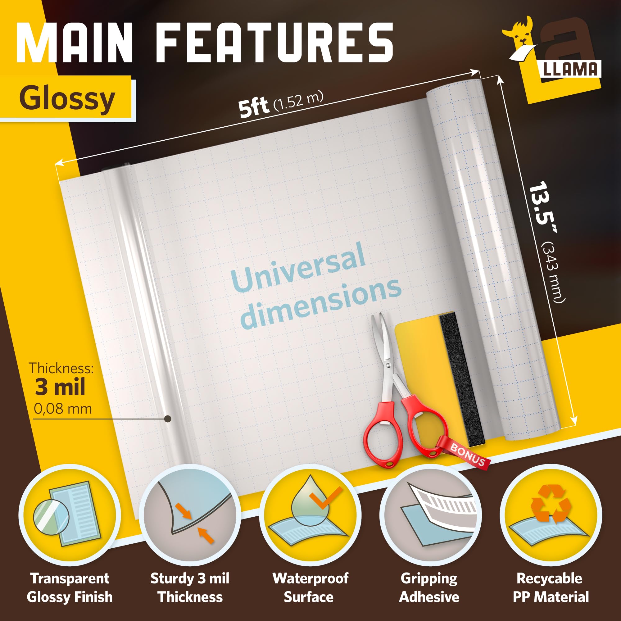 Clear Contact Paper 13.5 x 5ft/Roll - Multipurpose 2 Pack Self Adhesive Rolls
