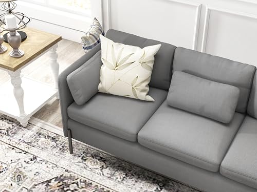 LINLUX 70 Inch Sofa Couch, 3 Seater Couches for Living Room, Comfy Sofas w/3 Pillows and Iron Legs, Fabric Sofa for Small Spaces, Bedroom, Office, Light Grey