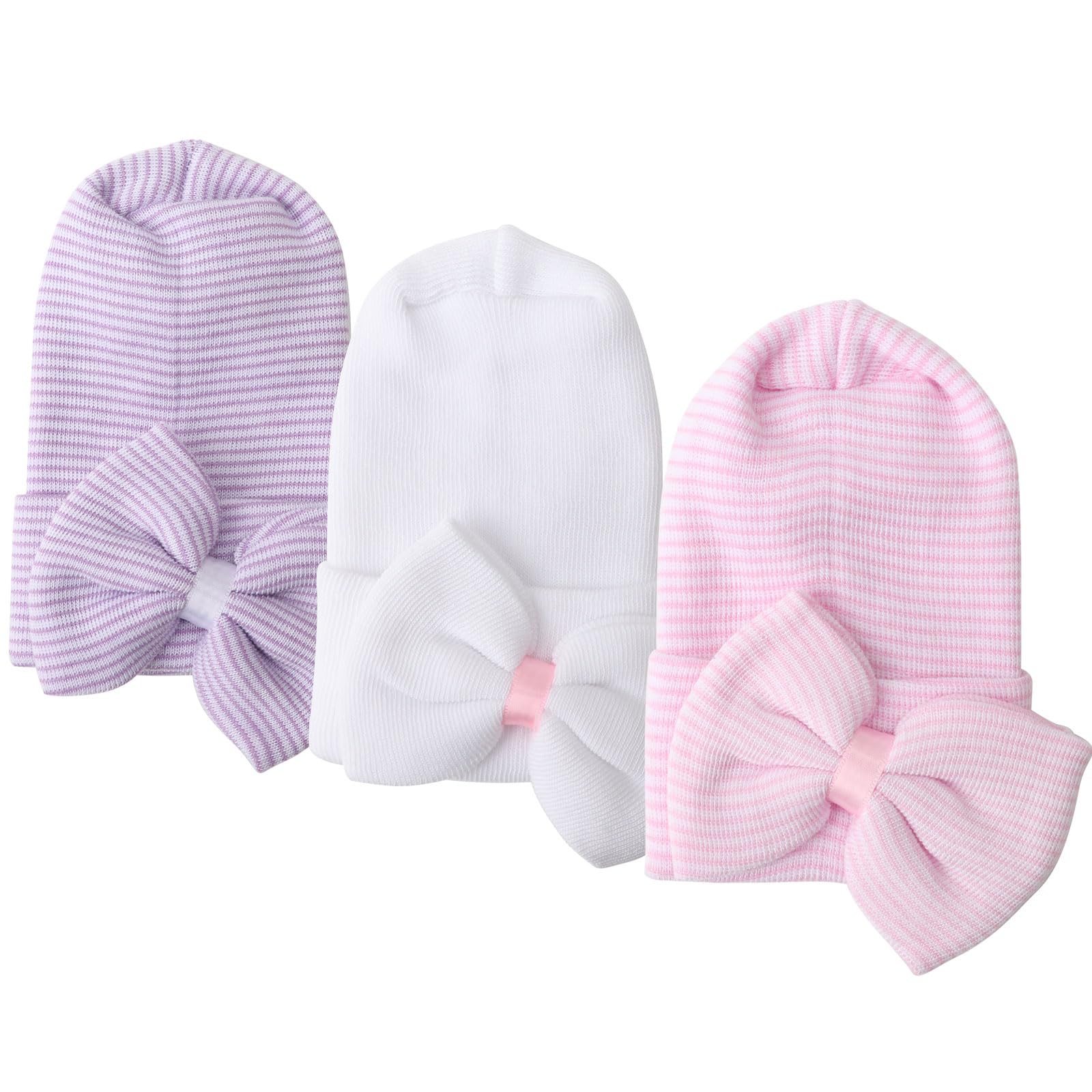 DRESHOW BQUBO Newborn Hospital Hat Infant Baby Hat Toddler Beanie Hat with Big Bow Baby Nursery Caps