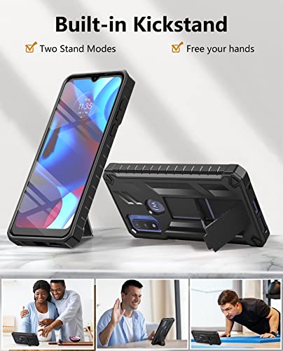 for Motorola Moto G Pure Case: Military Drop Proof Protection Rugged Protective Heavy Duty Shockproof TPU Grade Matte Textured Bumper Design Armor Phone Cover with Kickstand - Black