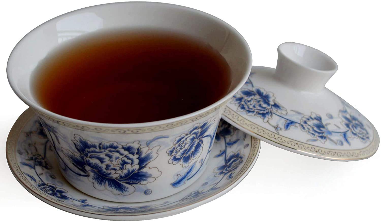 Eplze YBK Tech 10oz Large Gaiwan, Porcelain Kung Fu Tea Cup with Saucer and Lid, Chinese Traditional Gaiwan, Sancai Tea Bowl (4#)