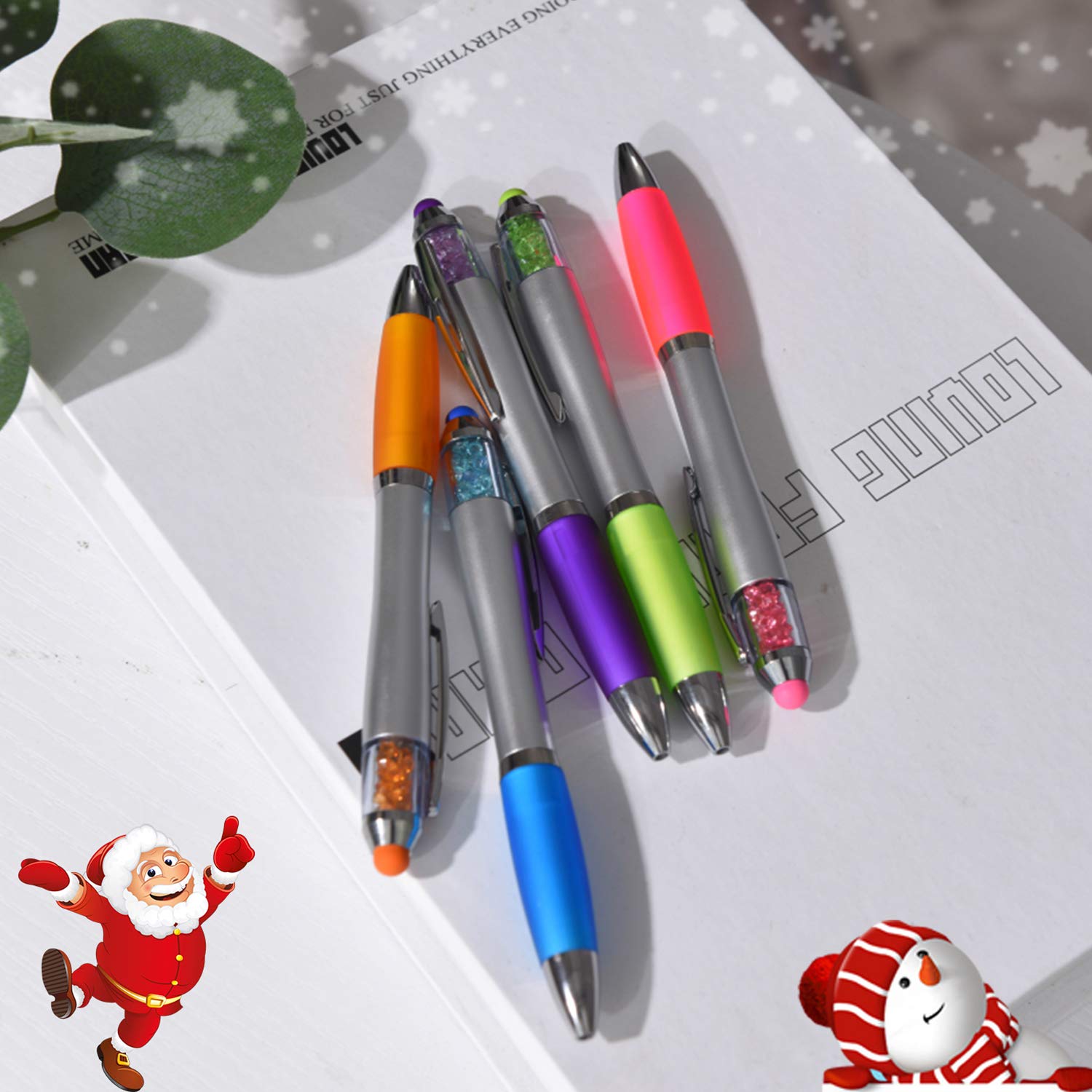 MiSiBao Stylus Pens for Touch Screens, Medium Point Pens with Crystals for Women and Kids Black Ink Pen with Stylus Ballpoint Pens with Comfort Grip for The Ipad(5 Count+3 Refills)
