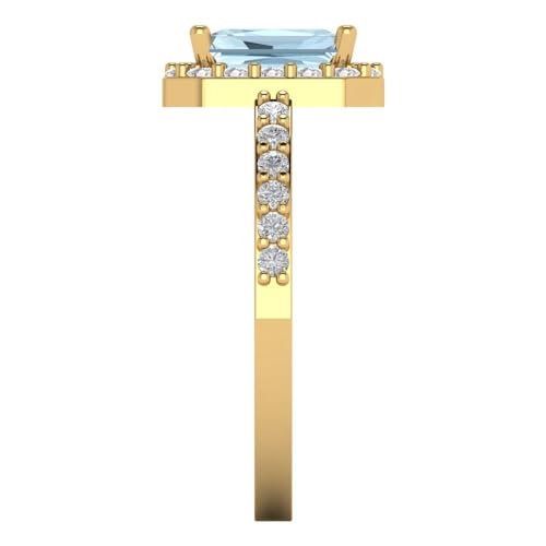Clara Pucci 2.07 ct Emerald Cut Solitaire Halo Genuine Natural Aquamarine Engagement Promise Anniversary Bridal Ring 18K Yellow Gold 8.25