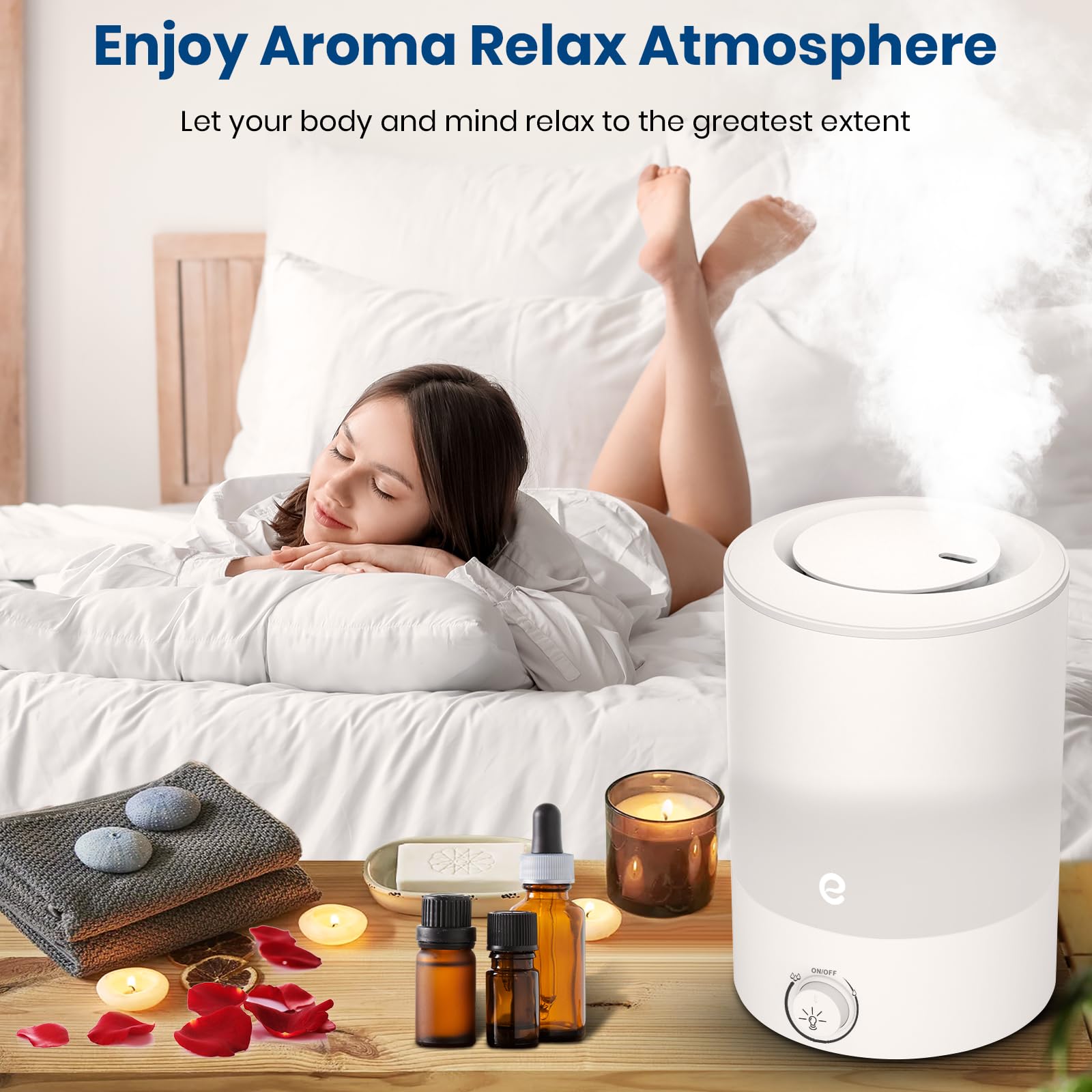 Esemoil Humidifiers for Bedroom, 2.5L Cool Mist Ultrasonic Air Humidifier with Top Fill & Quiet, 360ยฐ Nozzle, BPA Free, 25 Hour Diffuser with 8 Color Light & Auto Shut-off for Home Baby Nursery Plants