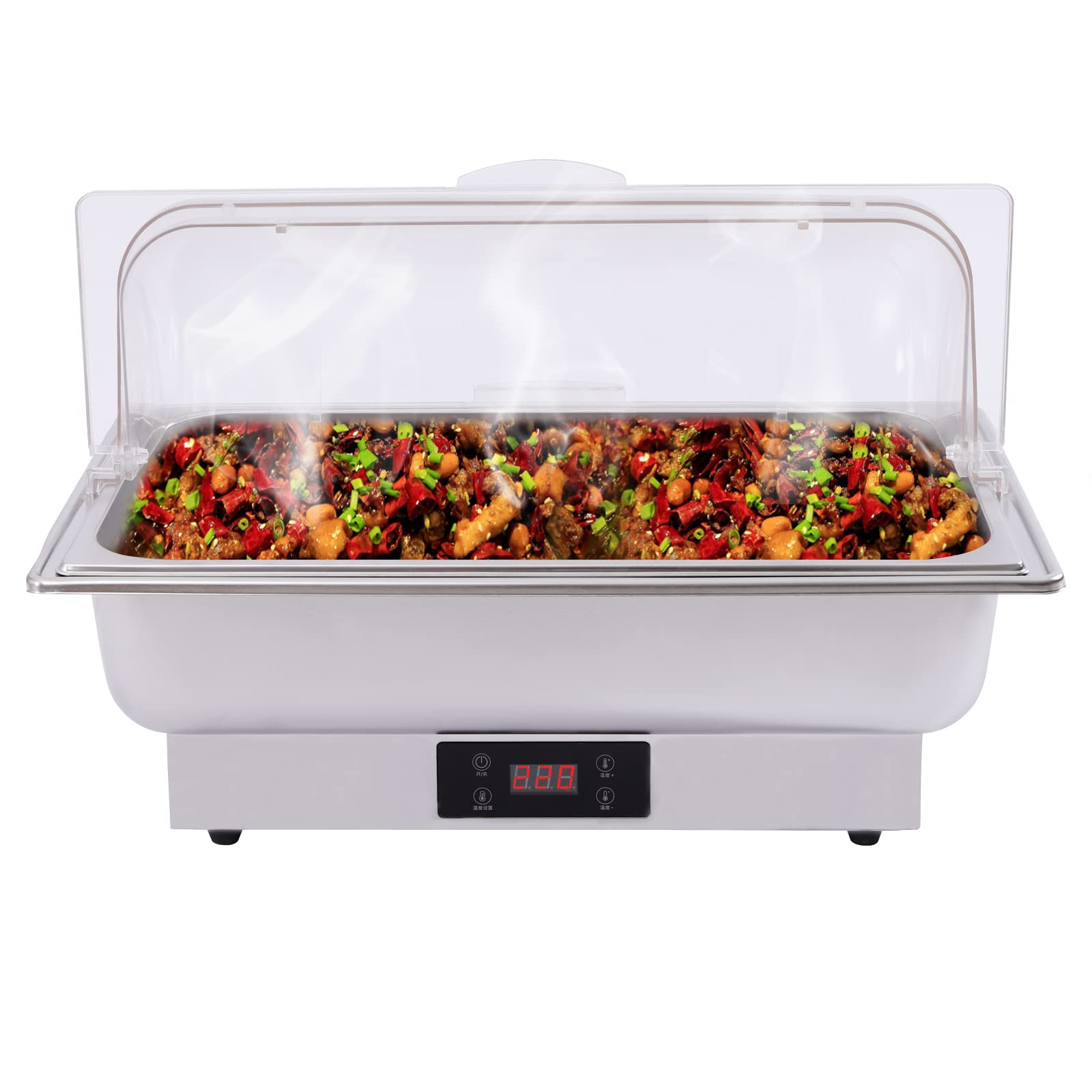 DNYSYSJ Electric Chafing Dish, 14L/14Q Commercial Chafing Dish Buffet Set Food Warmer Chafers and Buffet Warmers Chaffing Server Set for Dining Parties Wedding, Stainless Steel+PC (14L, 1 Tray)