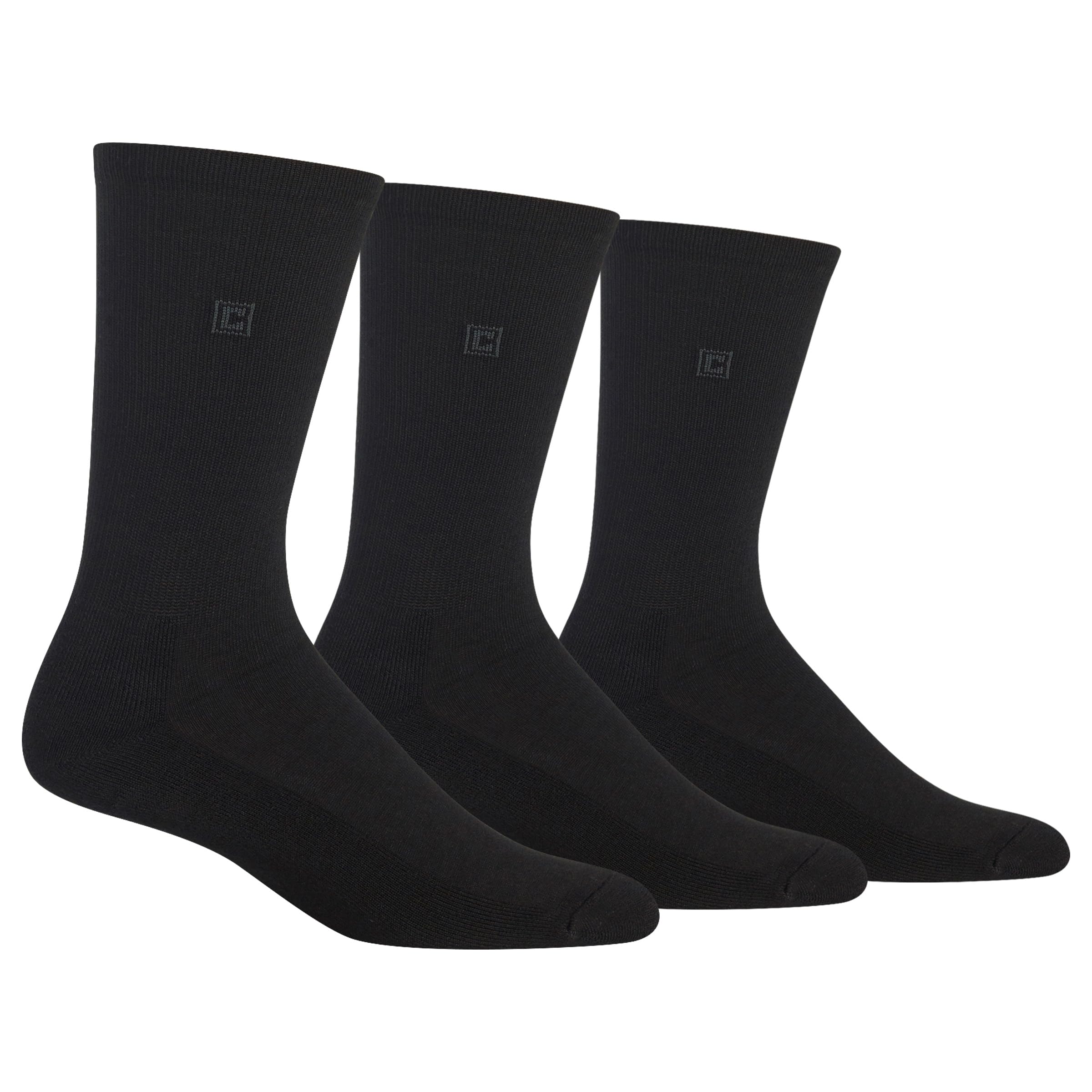 Chaps Men's Cotton Rayon Dress Crew Socks-3 Pair Pack-Assorted Solid Color and True Rib, Black, Shoe Size: 6-12