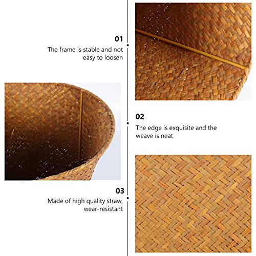Healeved Straw Woven Wastebasket Wicker Trash Can Rattan Paper Storage Baskets Decorative Garbage Bin Rubbish Container Round Laundry Hamper Flower Vase Planter Holder Brown