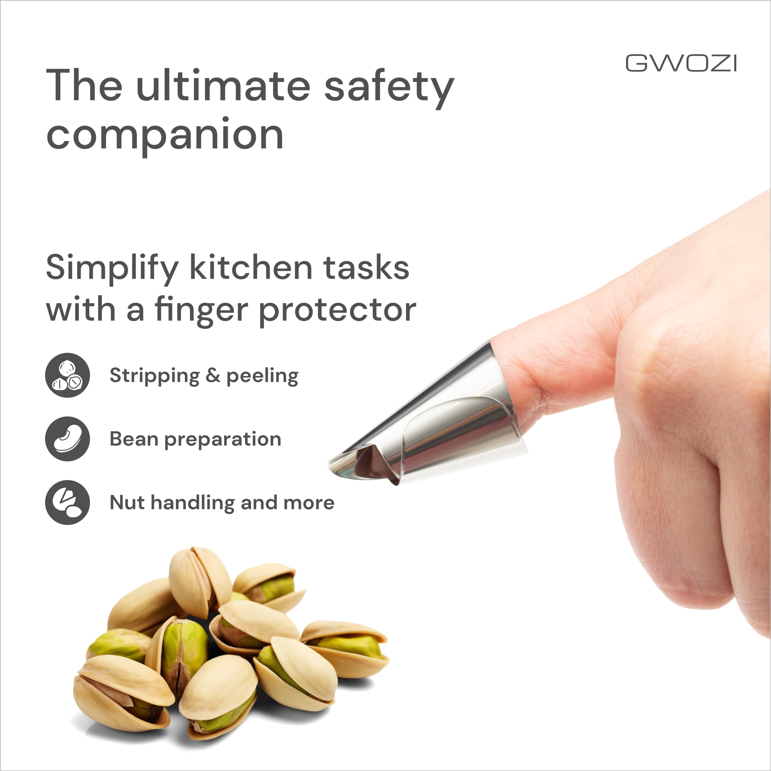 Stainless Steel Finger Protector for Cutting & Stripping Beans, Pistachios - Kitchen Finger Guards for Cutting and Stripping Nuts - Metal Nail Protection Cover, 3 Pcs