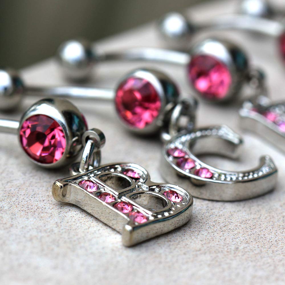 Dynamique 316L Surgical Steel Belly Button Ring With Alphabet Letter Dangle (Sold Per Piece)