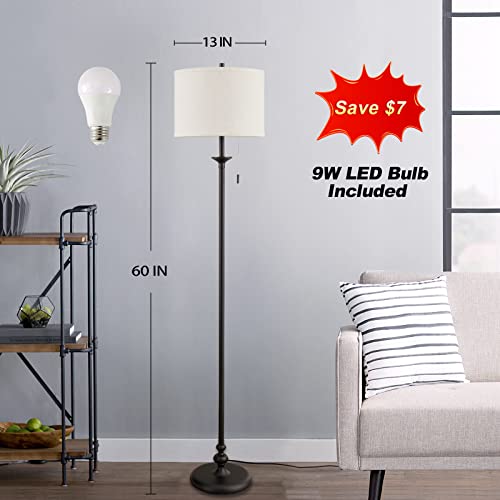 Luvkczc Modern Floor Lamp, 60" Standing Lamp for Living Room with Fabric Lamp Shade, Corner Tall Reading Lamp for Bedroom, Office, Dining Room, Farmhouse (Bulb Included) (Black)