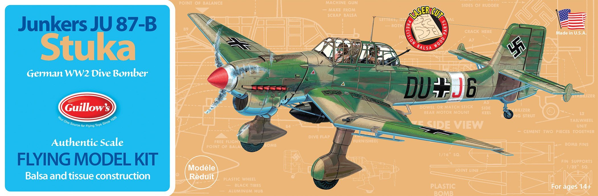 Guillow's Junkers JU 87-B Stuka Model Kit Small