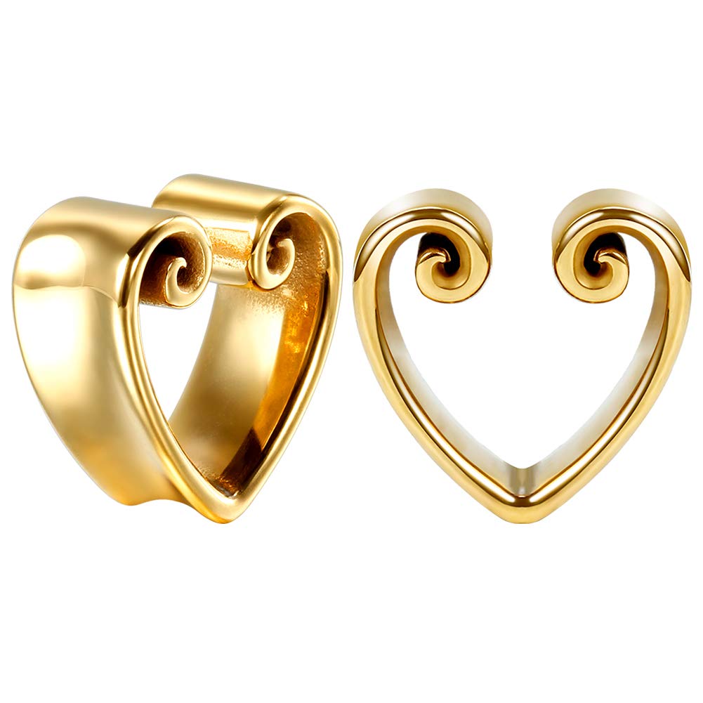 COOEAR 1 Pair Heart Ear Gauges, Upgrade Tunnels Piercing Plugs 2g, 00g to 30mm Expander Steel Stretchers Gift Packing.