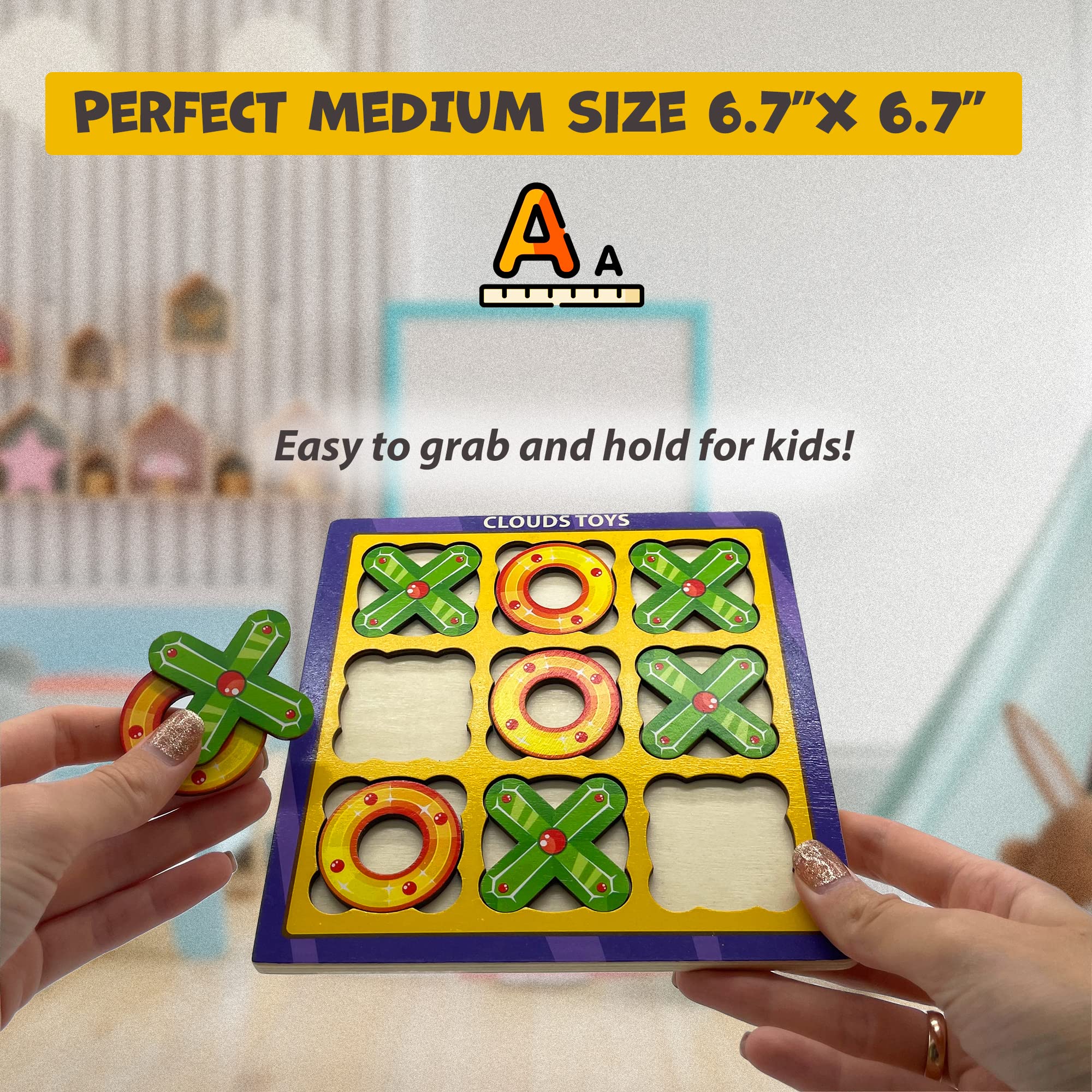 CLOUDS TOYS Tic Tac Toe Wooden Game Board Games for Kids 4 8 years old