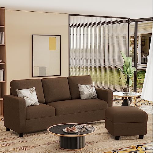 Flamaker Sectional Couch, Sofa Couch for Living Room, L-Shaped Couch with Reversible Chaise, Fabric Small Couches for Apartment, Small Spaces (Brown)