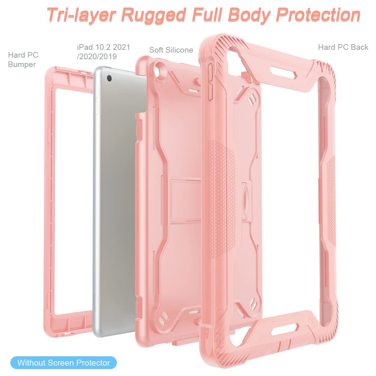 Fingic Case for iPad 10.2 (2021/2020/2019)- iPad 9th/8th/7th Generation Case Hybrid Hard PC Soft Silicone Full Body Heavy Duty Rugged Protective Case with Kickstand for iPad 10.2 inch 2021/2020/ 2019