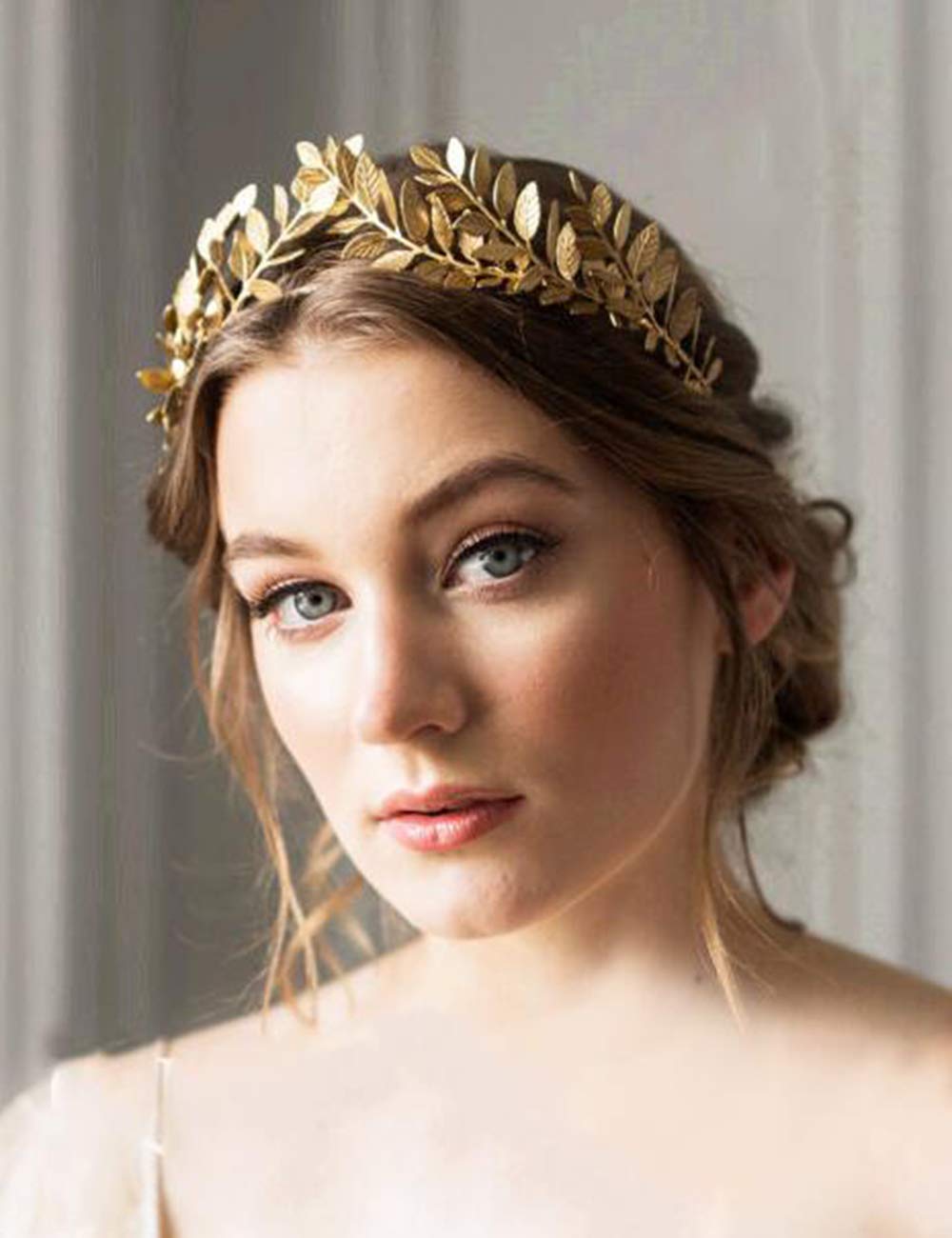 Chargances Goddess Leaf Headband Costumes Gold Leaf Branch Hair Band Crown Bridal Wedding Headpiece Bohemia Leaf Hairpiece for Women and Girls (Rose Gold)