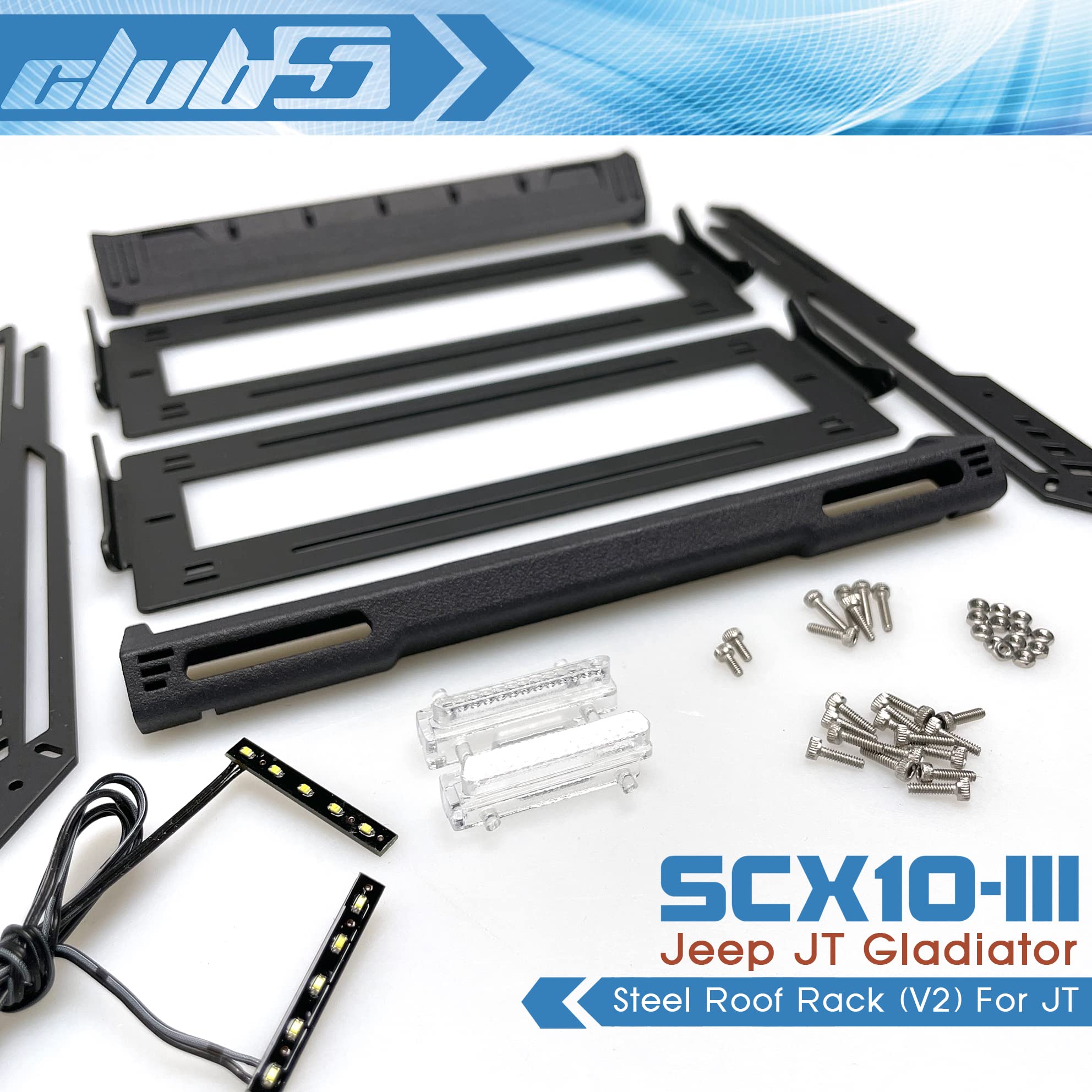 Club 5 Racing Scale Steel Roof Rack w/Dual LED Light Bars for Axial SCX10 III Jeep JT Gladiator