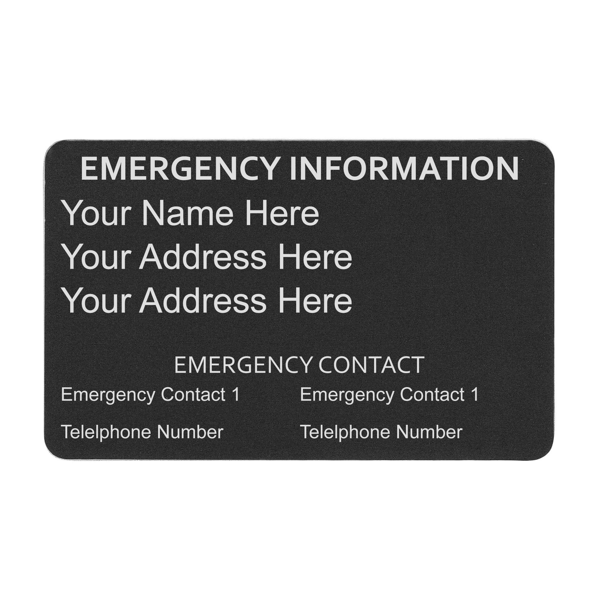 Personalized Engraved Emergency Contact Custom Wallet Medical Alert ID Identification Card Mini Insert Note for Diabetes Warfarin Dialysis Stroke Pacemakers Black