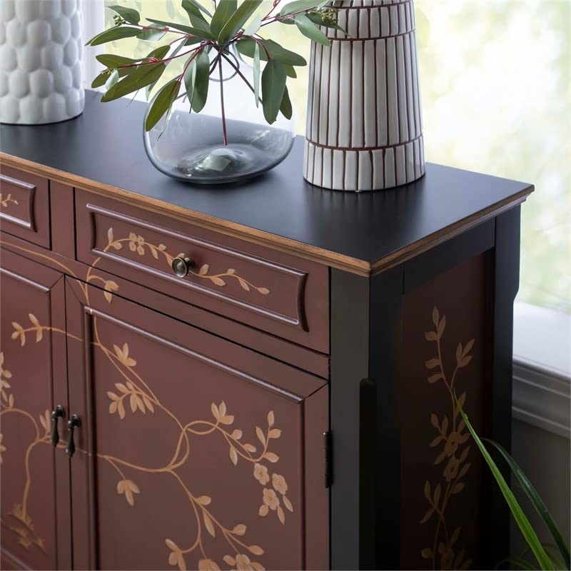BOWERY HILL Narrow Console Table with Drawers and Doors for Living Room, Tall Wood Table for Behind The Sofa, Hand Painted, Red