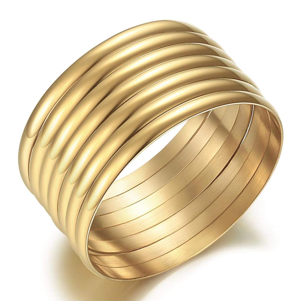 Castillna 14K Gold Plated Gold Bangle Bracelets for Women, Set of 7 Pieces, 7.8 Inches