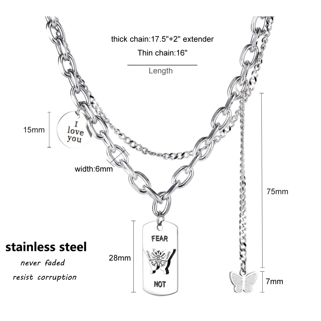 CooJew Stainless Steel Layered Necklace Smiling Face Pendant,19" Adjustable Multilayer Choker Punk Long Chain for Women Men