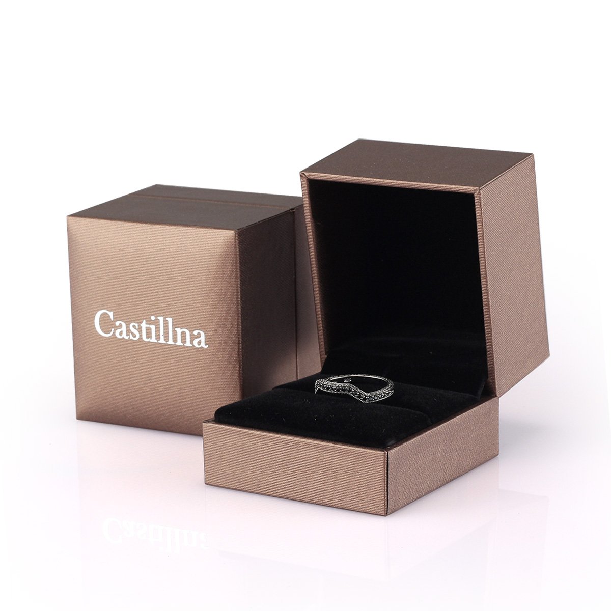 Castillna Black Sterling Silver Black Cubic Zirconia Wedding Band Ring for Women
