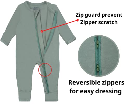GUISBY Baby Girls Footless Pajamas with Mittens - 2-Way Zipper Long Sleeve Sleepwear 3Pack 6-12 Months