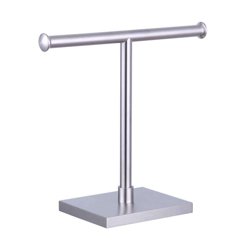 kimzcn Modern Hand Towel Stand for Bathroom, Kitchen or Vanity, Free Standing Countertop Rack with Balanced Base, Perfect Hand Towel Holder Brushed Finish
